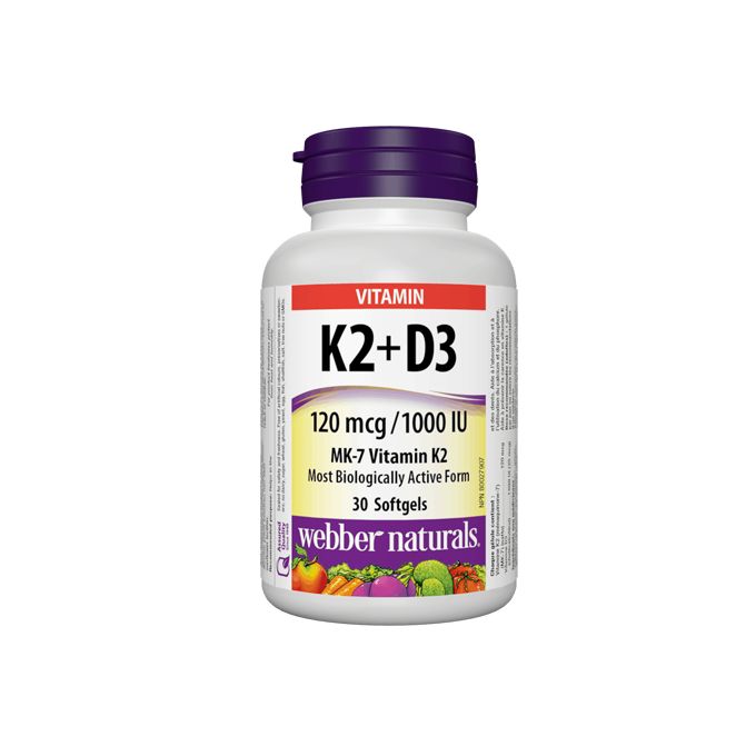 Webber Naturals K2+ D3 120Mcg/1000Iu Softgels 30's – Comfys Care